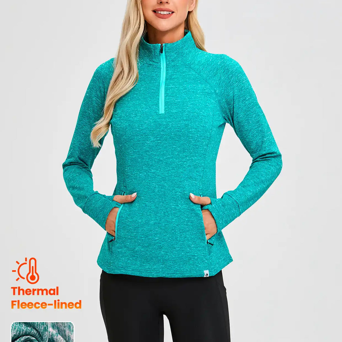 Ladies Quarter-zip Long-sleeve Fleece Top with Thumbholes | Soneven