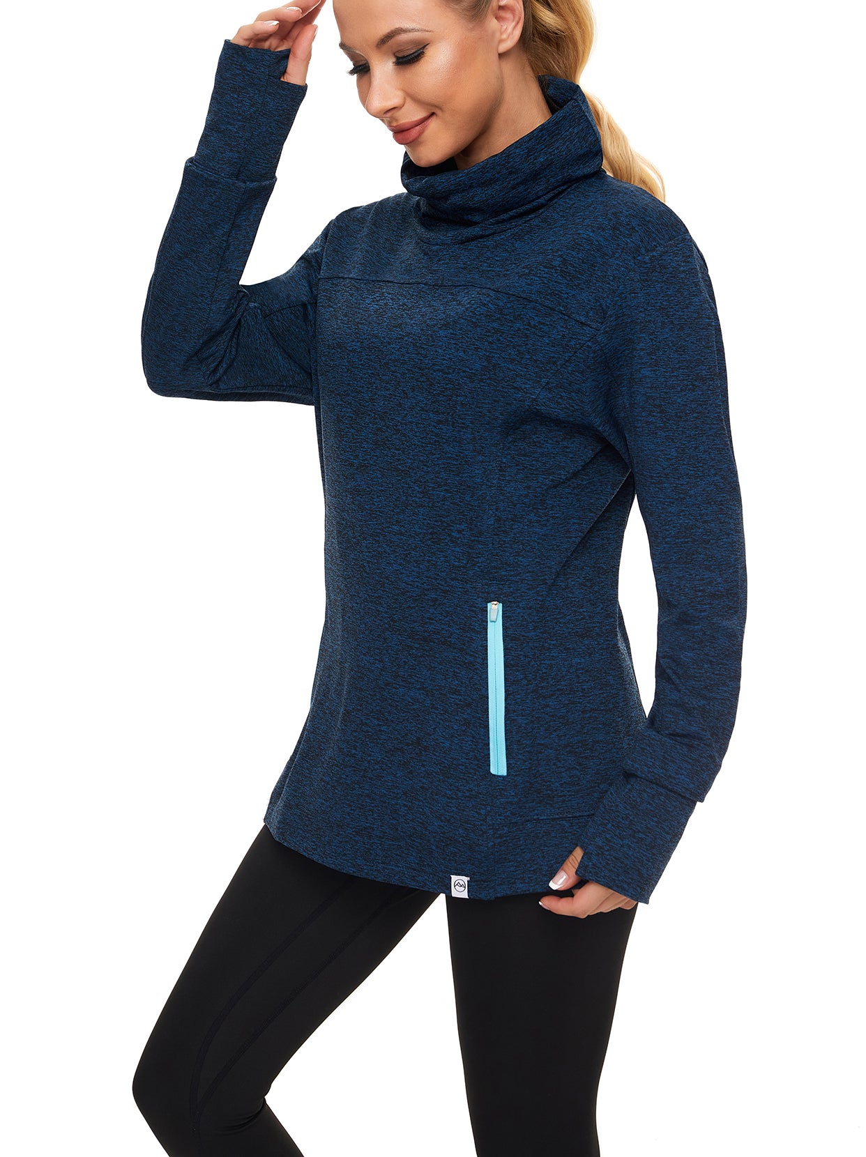 Women's Thermal-🌞SO® Blue Running Fleece Sweatshirts Cowl Neck Thermal ...