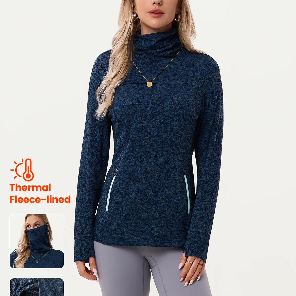 Women's Cowl Neck Fleece-lined Long-sleeve Top | Soneven