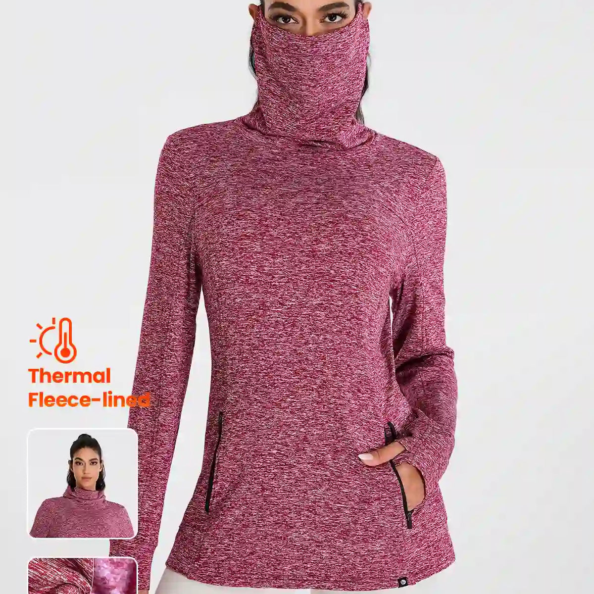 Cowl-neck Long-sleeve Fleece Top with Zip Pocket – Soneven