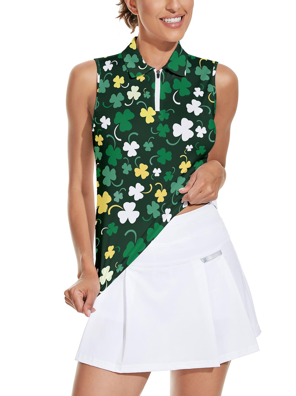 Ladies Sleeveless Golf Polo- 🏌🏿‍♀️SO® Green Clover Athletic Polo Shirt ...
