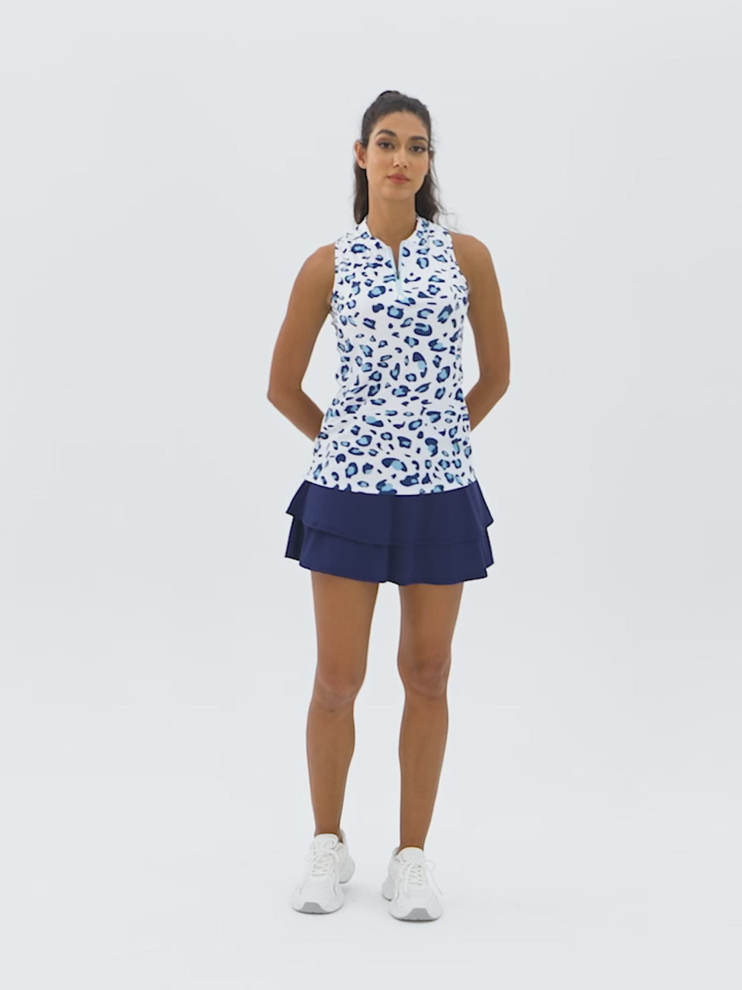 Blue Leopard Print Quarterzip Sleeveless Golf Polo Shirts Blue Leopard Print Quarterzip Sleeveless Golf Polo Shirts