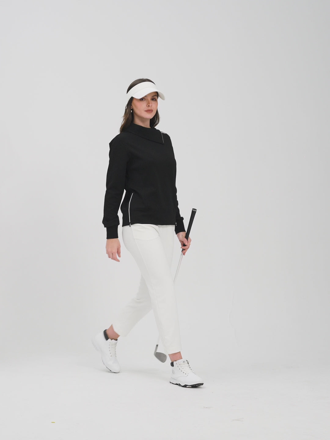 Black Adjustable Stand-collar Golf Sweatershirt For Women | Soneven